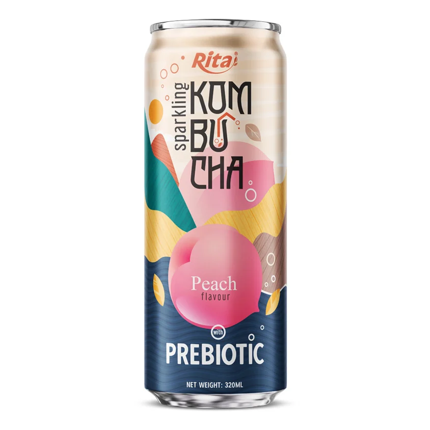 Rita Sparkling Kombucha Peach Flavour with Prebiotic 320ml Can - US ...